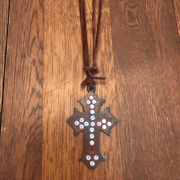 Jewelry | Rusty Metal Cross With Bling Necklace | Poshmark